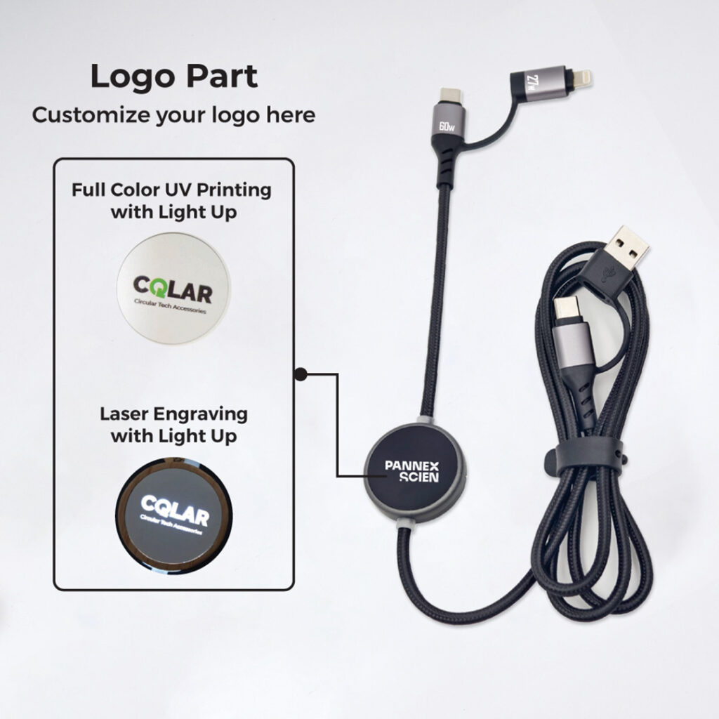 4-in-1 Eco Charging Cable with Light-Up Logo | 120cm | 91.21% ...